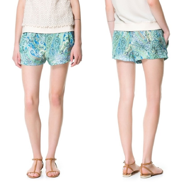 Zara | Shorts | Zara Green Paisley Shorts M Nwt | Poshmark